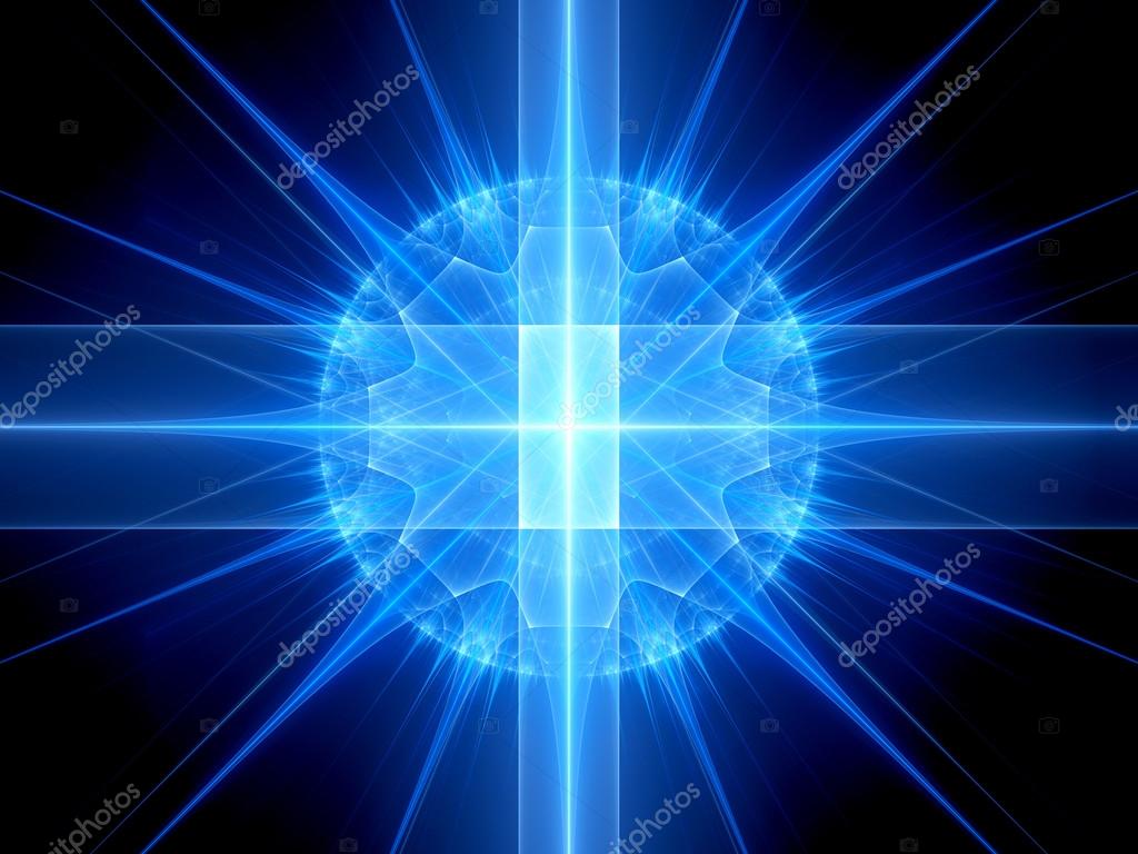 Blue glowing spherical explosion of new technology — Stock Photo ...