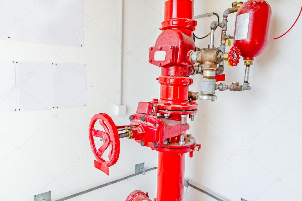 Industrial safety fire control system, red water pipes with valv Stock ...