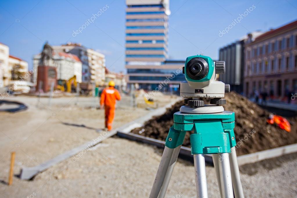 Surveying equipment to infrastructure construction project Stock Photo ...