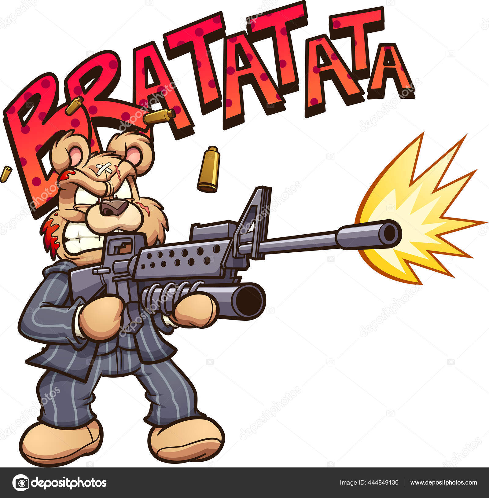 Cartoon Bear Scar Face Shooting Machine Gun Vector Clip Art Stock ...