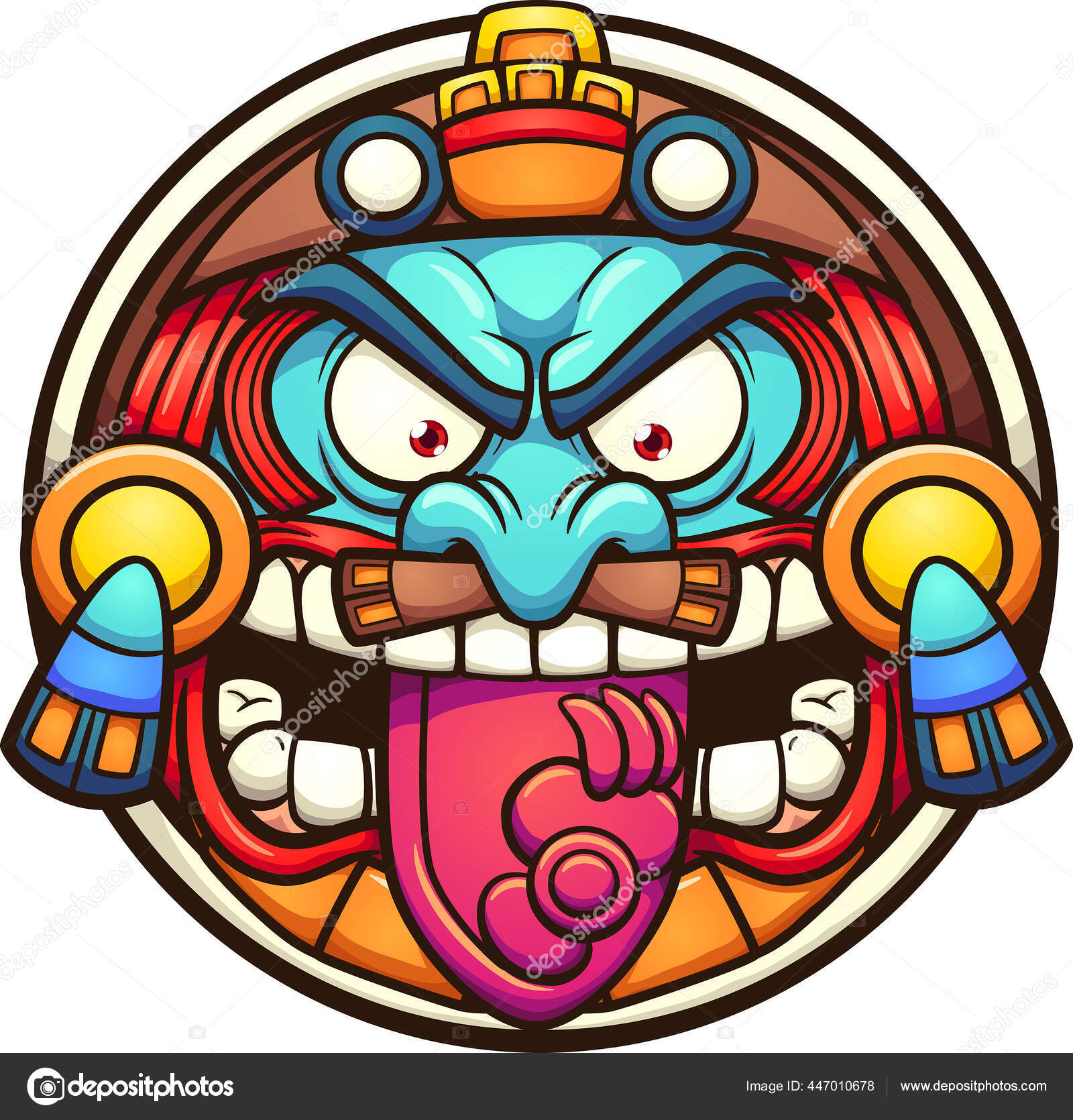 Aztec Sun Angry Face Cartoon Vector Clip Art Illustration Simple Stock ...