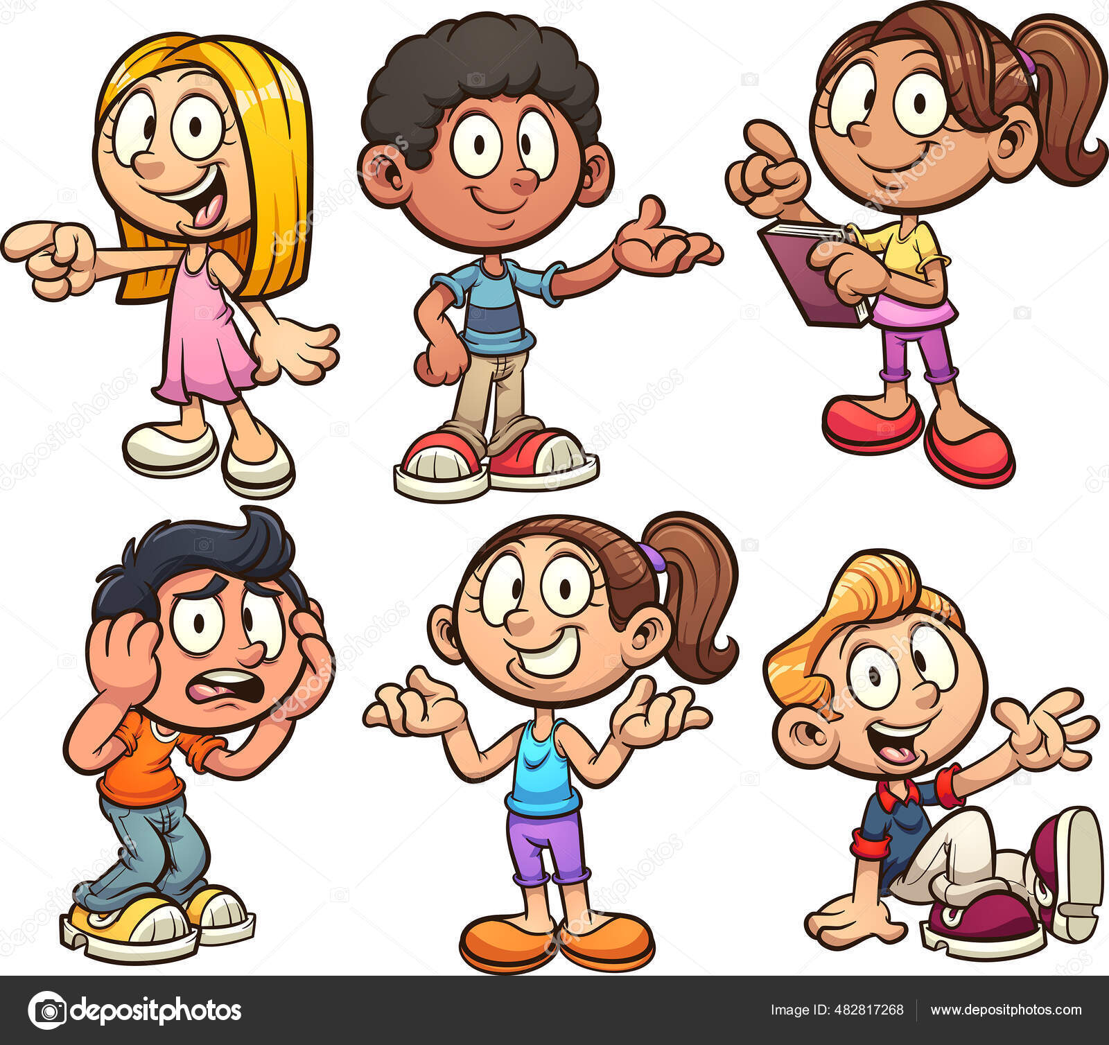 Cartoon Kids Different Poses Expressions Vector Clip Art Illustration ...
