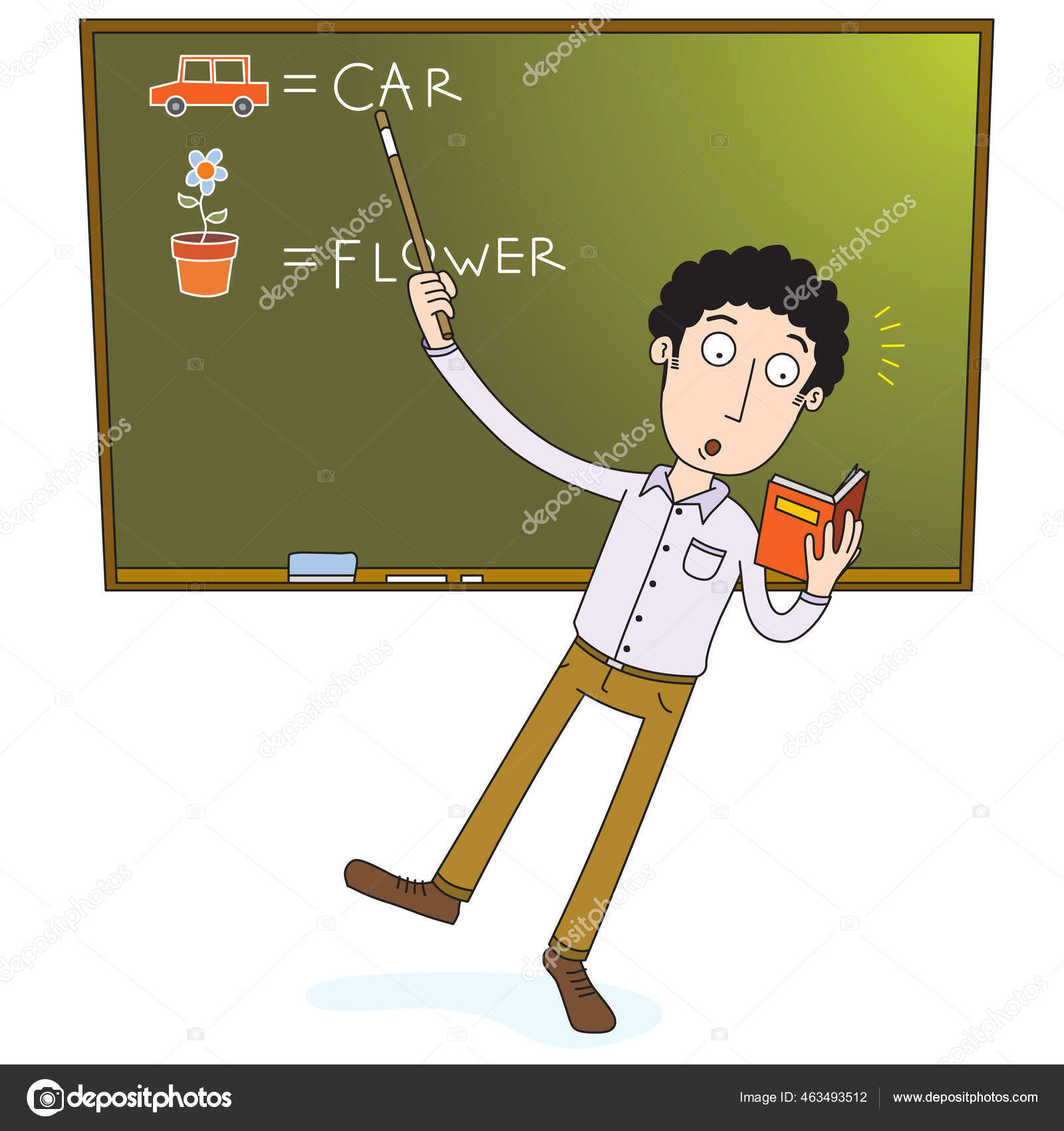 Profesor Explicando Lección Usando Libro vector, gráfico vectorial ...