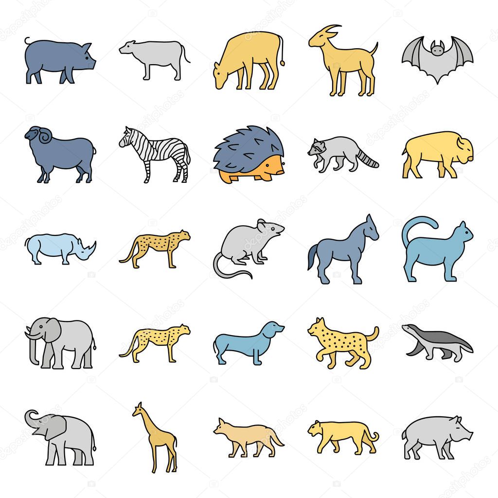 Los iconos de vectores aislados de mam feros empaquetan cada icono se pueden modificar o editar ...