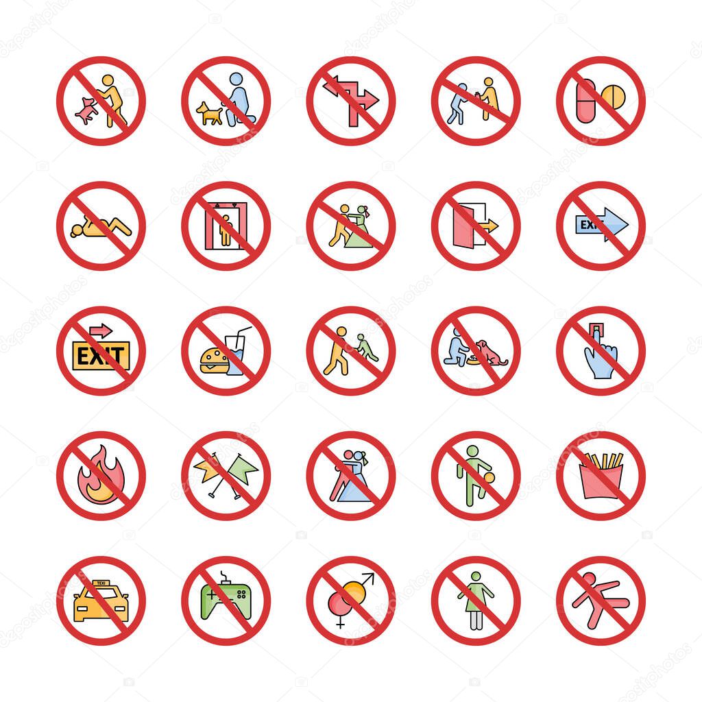Conjunto de iconos vectoriales prohibidos: cada icono puede modificar o ...