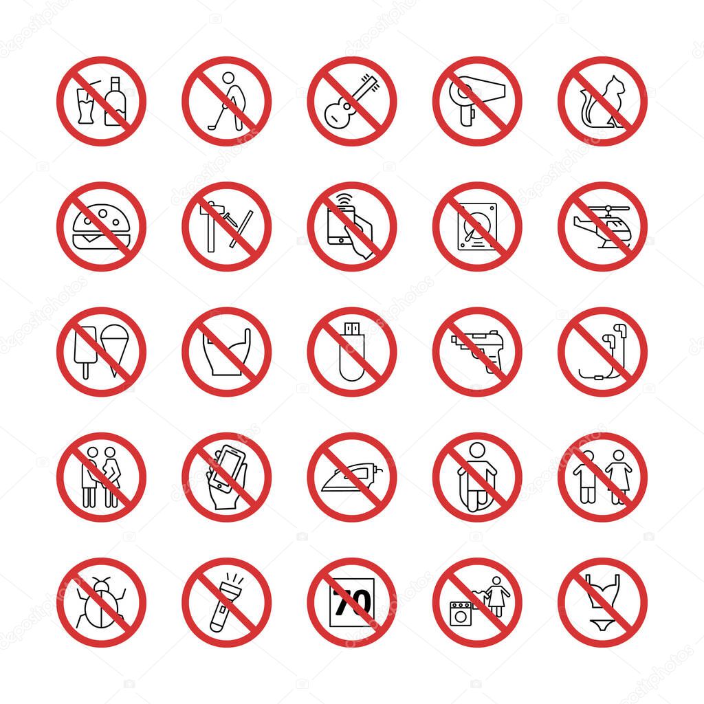 Conjunto de iconos vectoriales prohibidos: cada icono puede modificar o ...