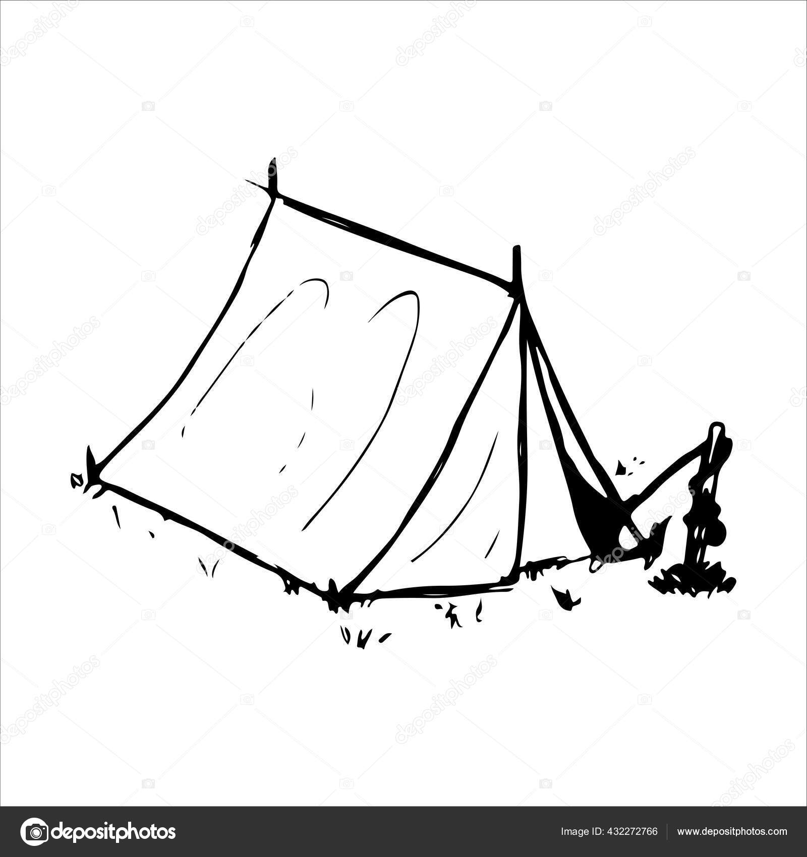 Hand Drawn Tourist Tent Sketch Tents Pencil Open Tent Entrance Stock ...
