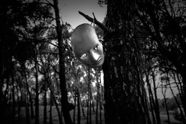 Scary mask in forest, satanic ritual, pagan tradition, fear - Stock ...
