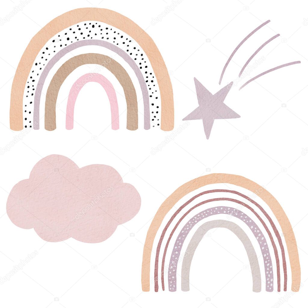 Boho arco iris acuarela clipart conjunto. Ilustración de colores ...
