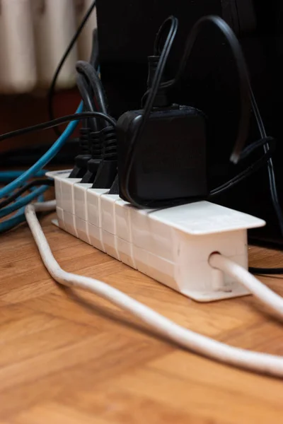 Messy Outlet Power Extension Cord Apartment Floor Various Charging ...