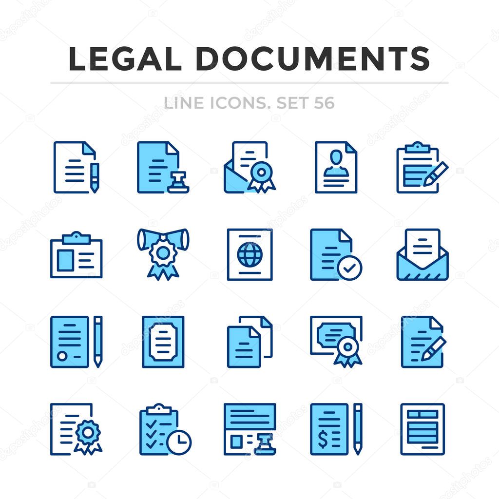 Documentos legales vector línea iconos conjunto. Diseño de línea ...