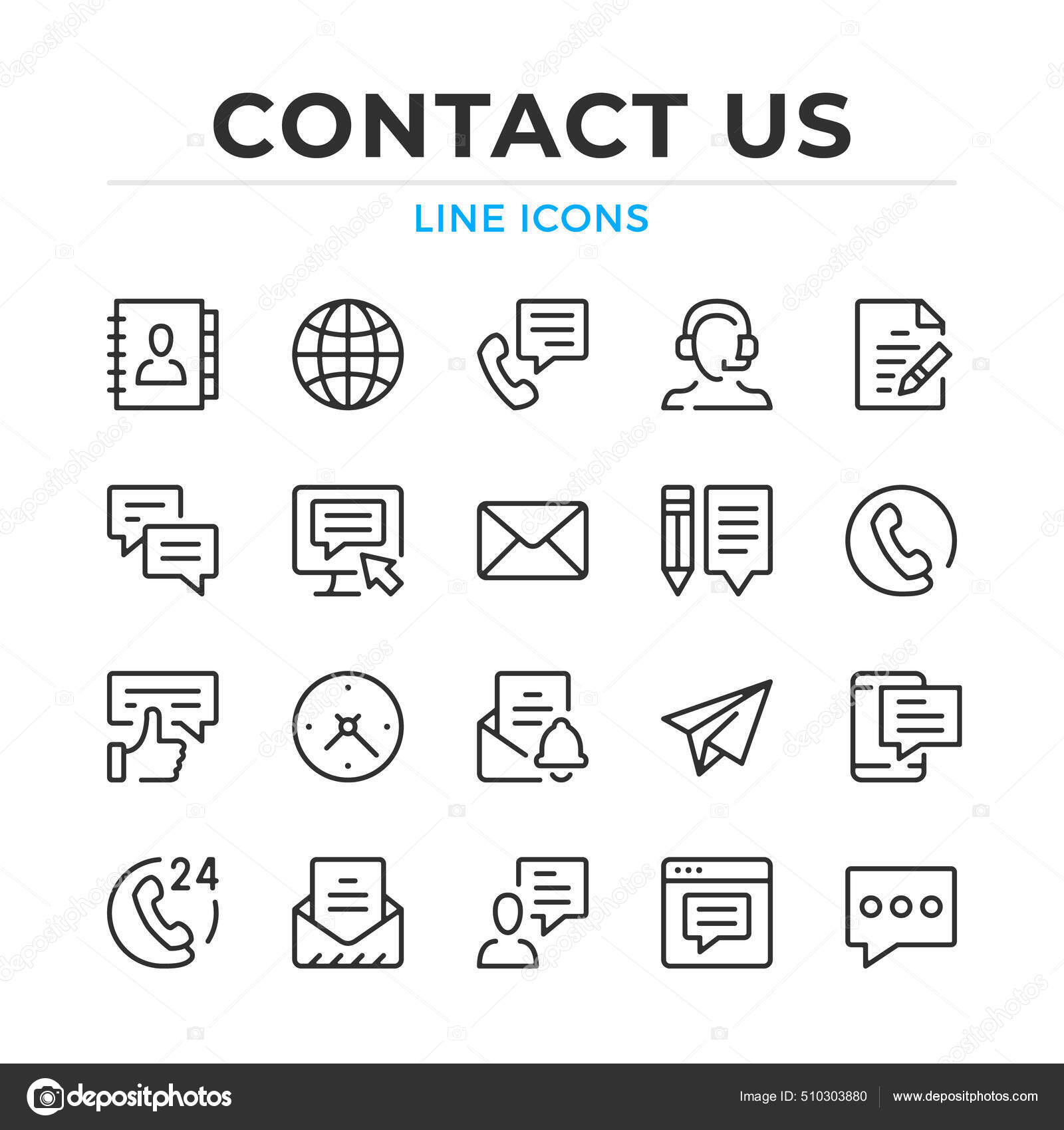 Contact Line Icons Set Modern Outline Elements Graphic Design Concepts Stock Vector Image by ...