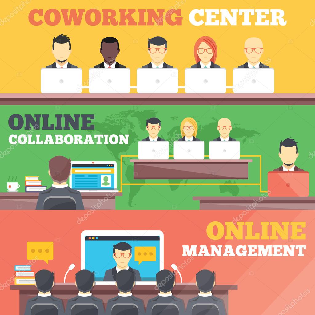 Coworking center, online collaboration, online management flat ...