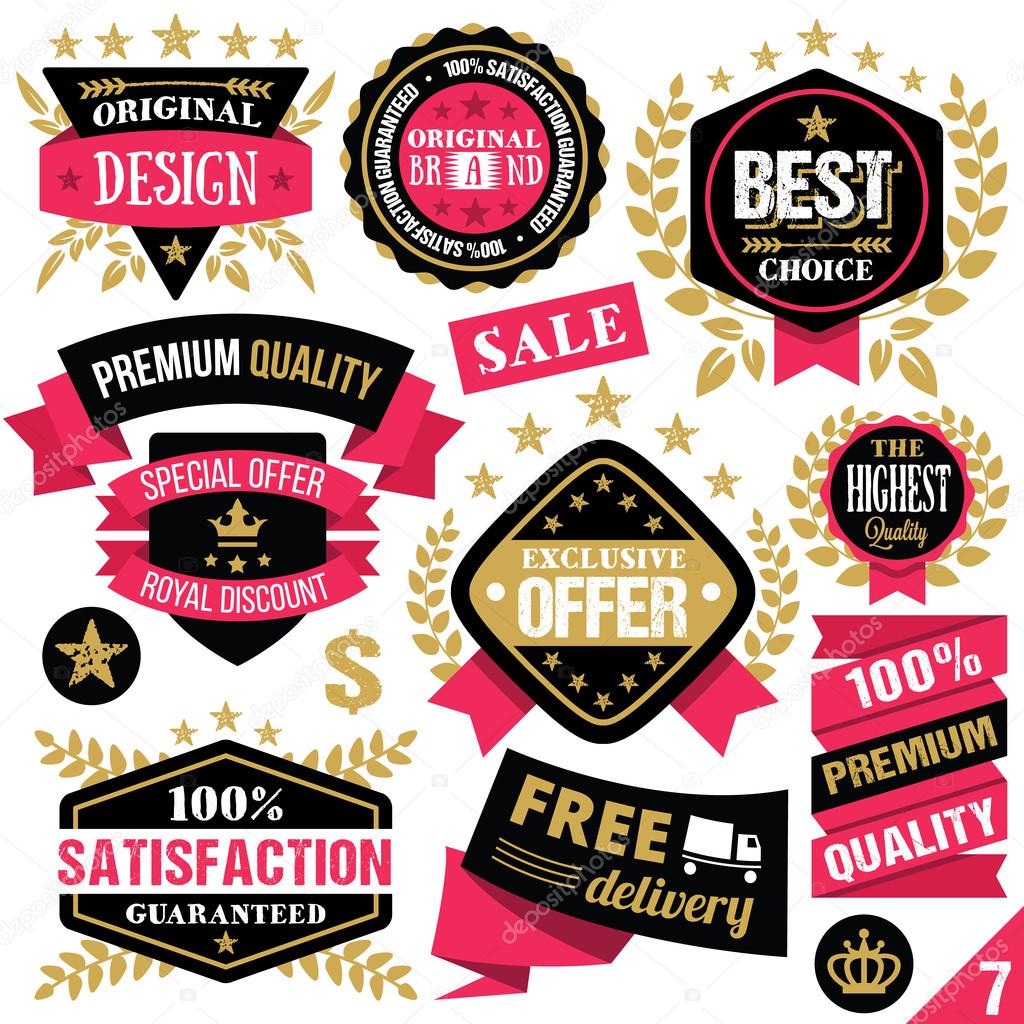 Premium quality stickers, badges, labels and ribbons. Set 7 Stock ...