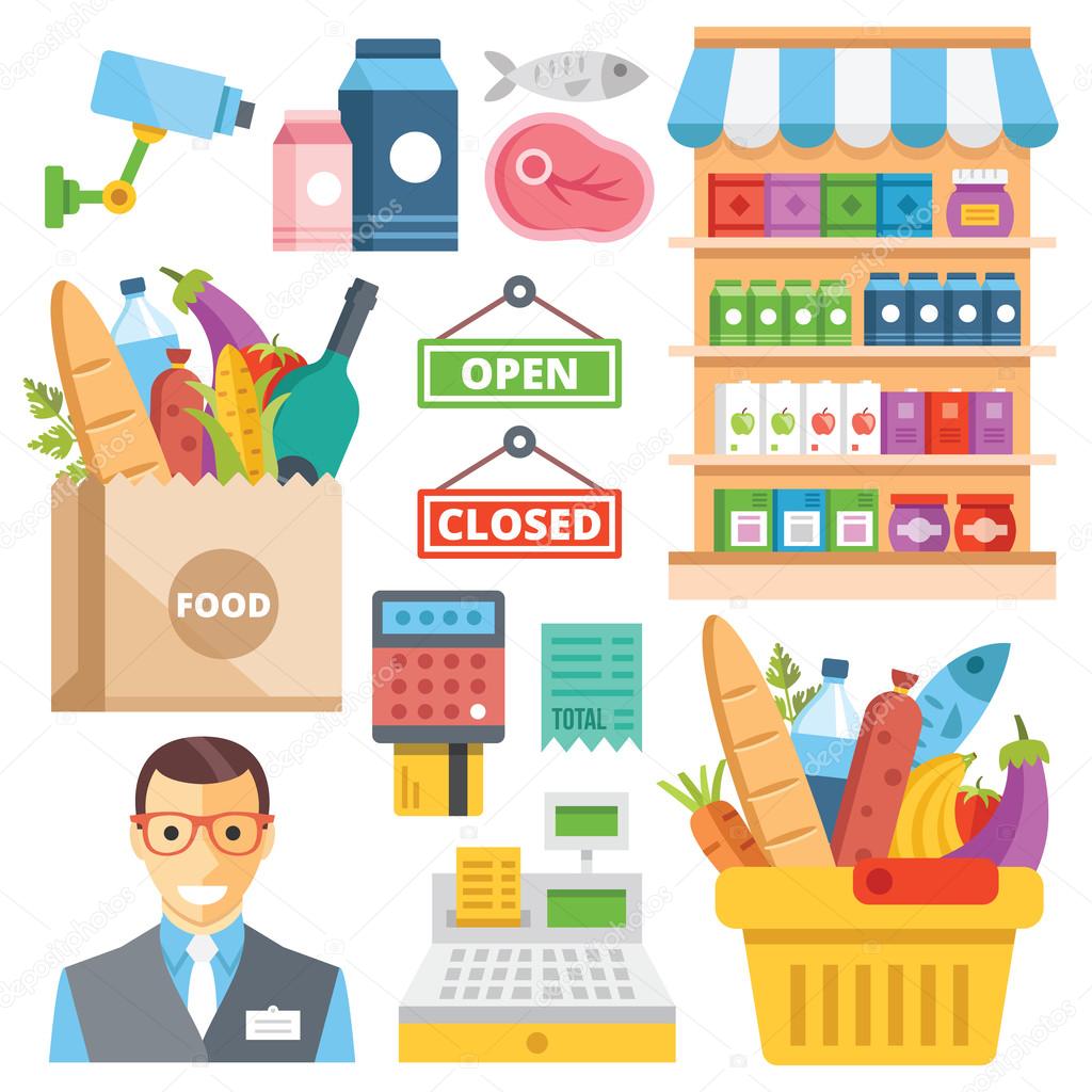 Supermarkt-Ausstattung, Lebensmittel-Sortiment, Lebensmittel ...