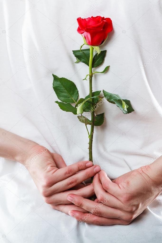 Man with single red rose Stock Photo by ©Voyagerix 102501514