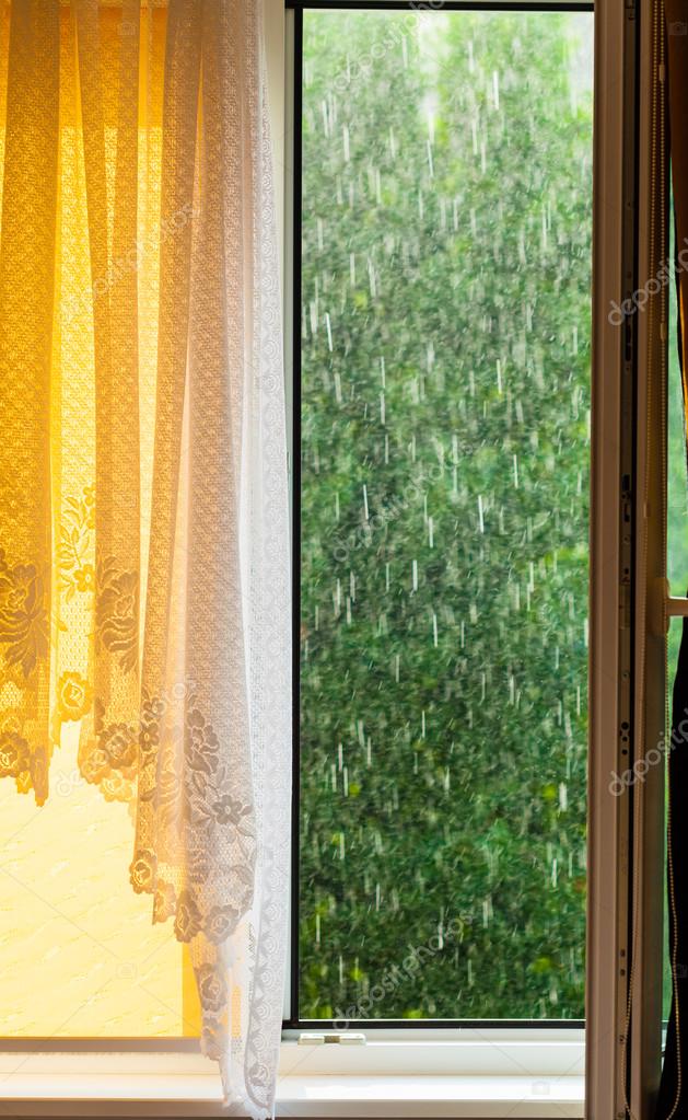 Rain outside window. — Stock Photo © Voyagerix #73328545