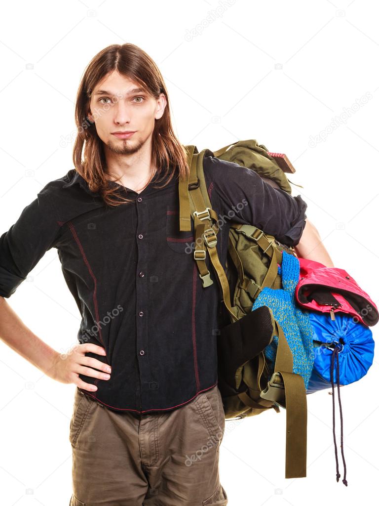 Young guy hiker backpacking Stock Photo by ©Voyagerix 82972314