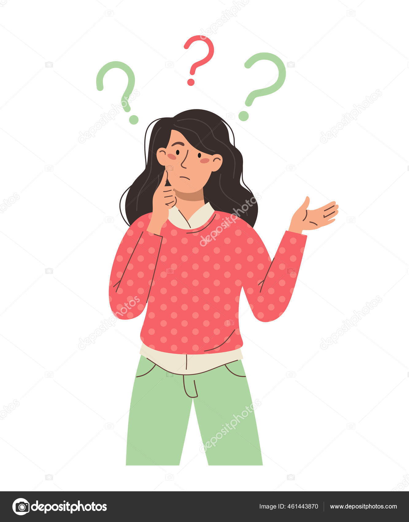 Chica Desconcertada Pensante Con Signos Interrogación Persona Carácter ...