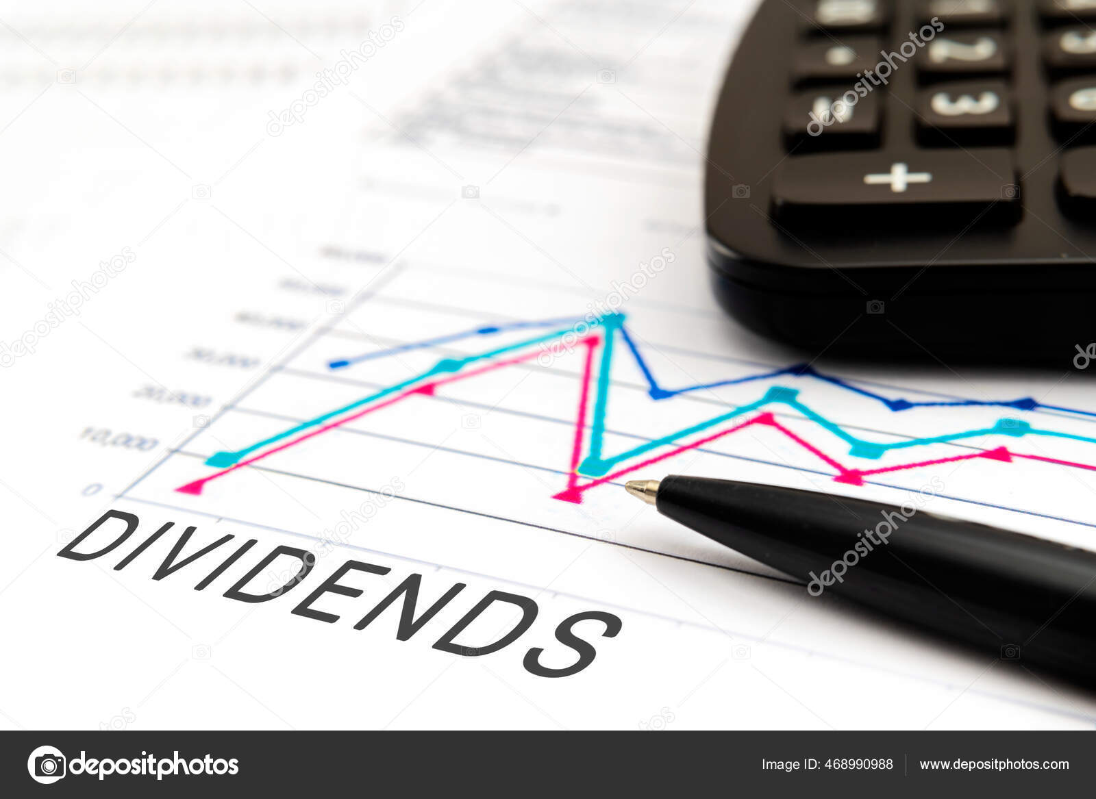 Dividends Text Documents Graphs Charts Calculator Pen Financial Concept ...