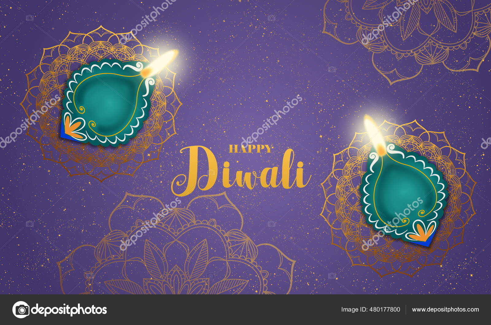 Luxury Diwali Lamps Gold Rangoli Mandala Illustration Design — Stock ...