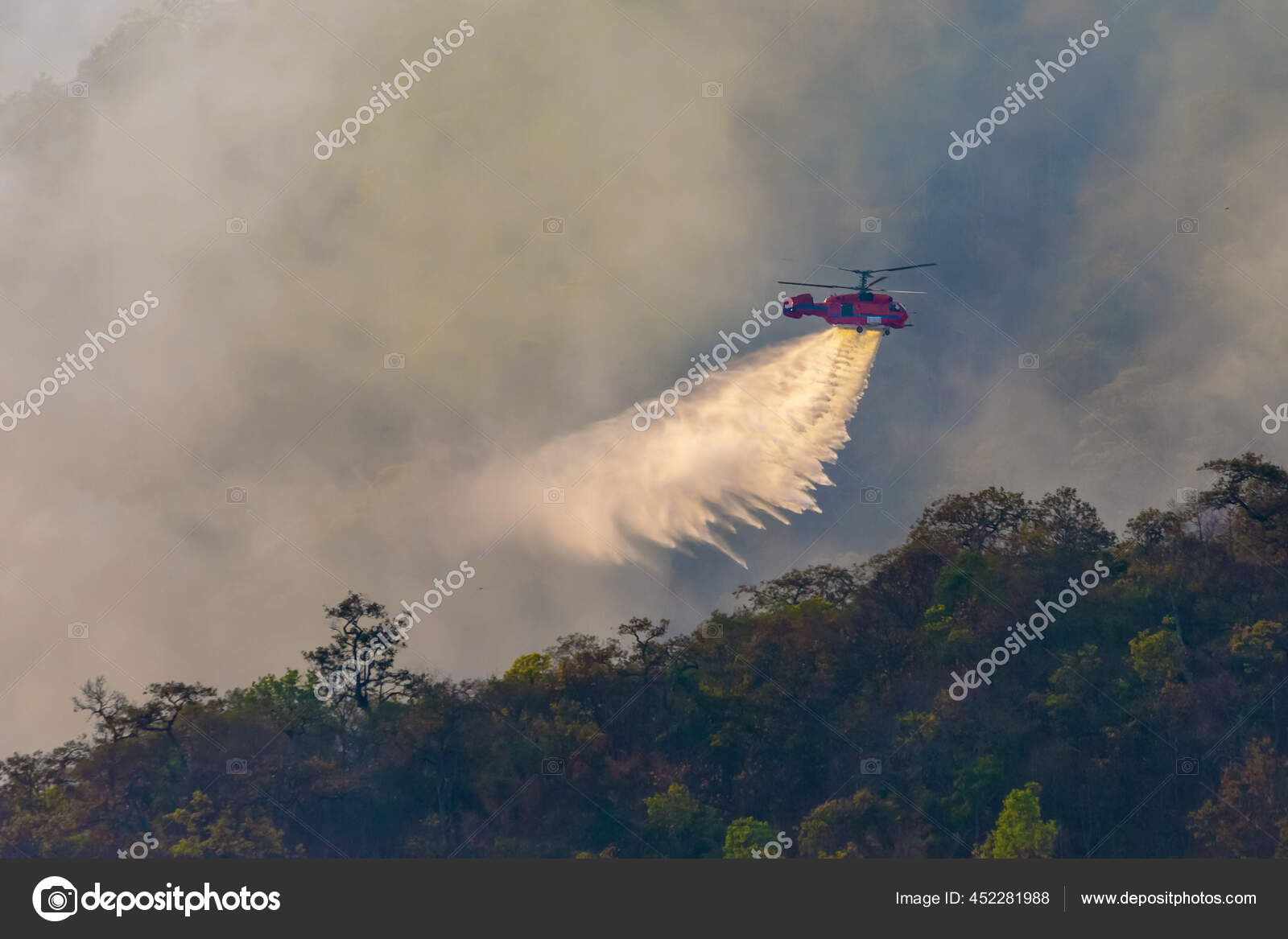 Fire Fighting Helicopter Dropping Water Forest Fire — Stock Photo ...