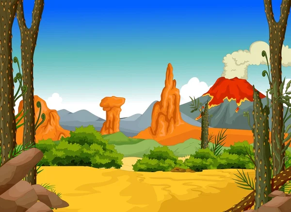 Cartoon volcano with landscape background ⬇ Vector Image by ...