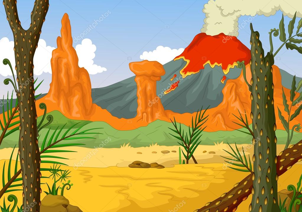 Cartoon volcano with landscape background ⬇ Vector Image by ...