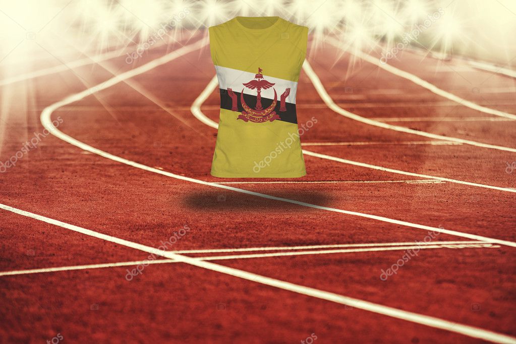 pista de atletismo roja con líneas y bandera de Brunei Darussalam en ...