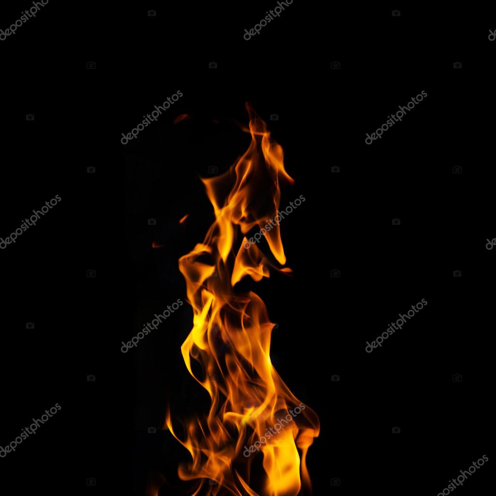 Single fire flame on black background in high resolution. — Stock Photo ...