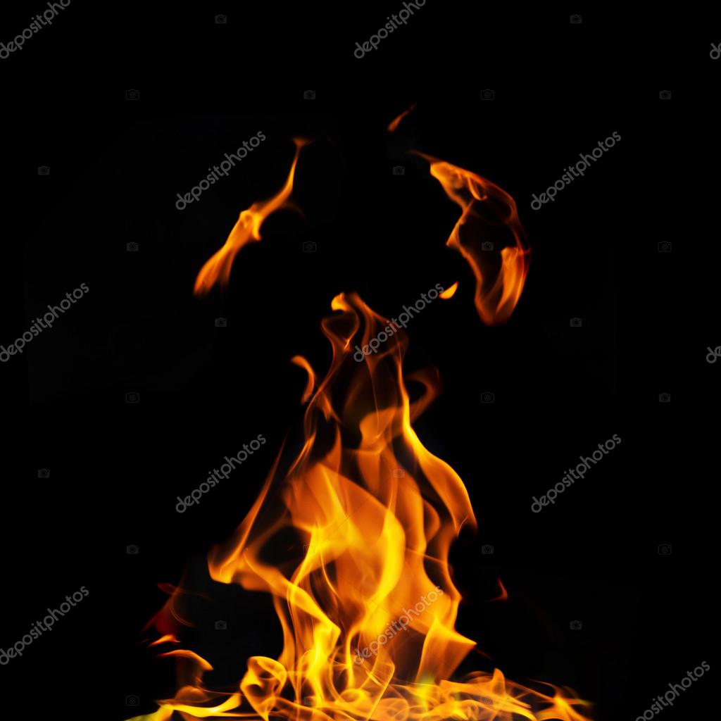 Single fire flame on black background in high resolution. — Stock Photo ...