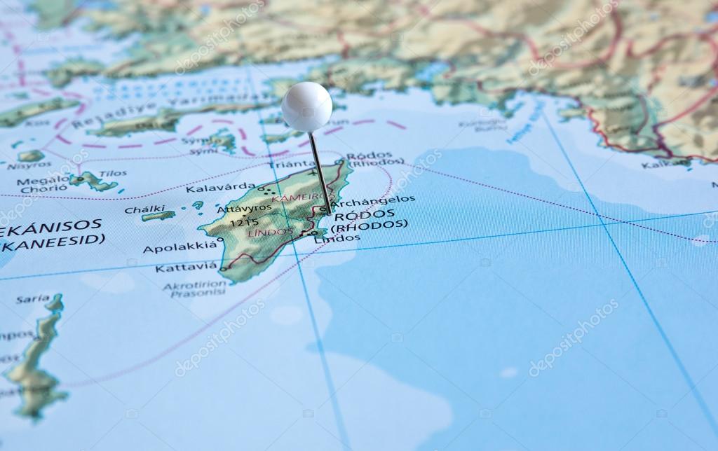 Pin en el mapa con la isla de Rodas 2024