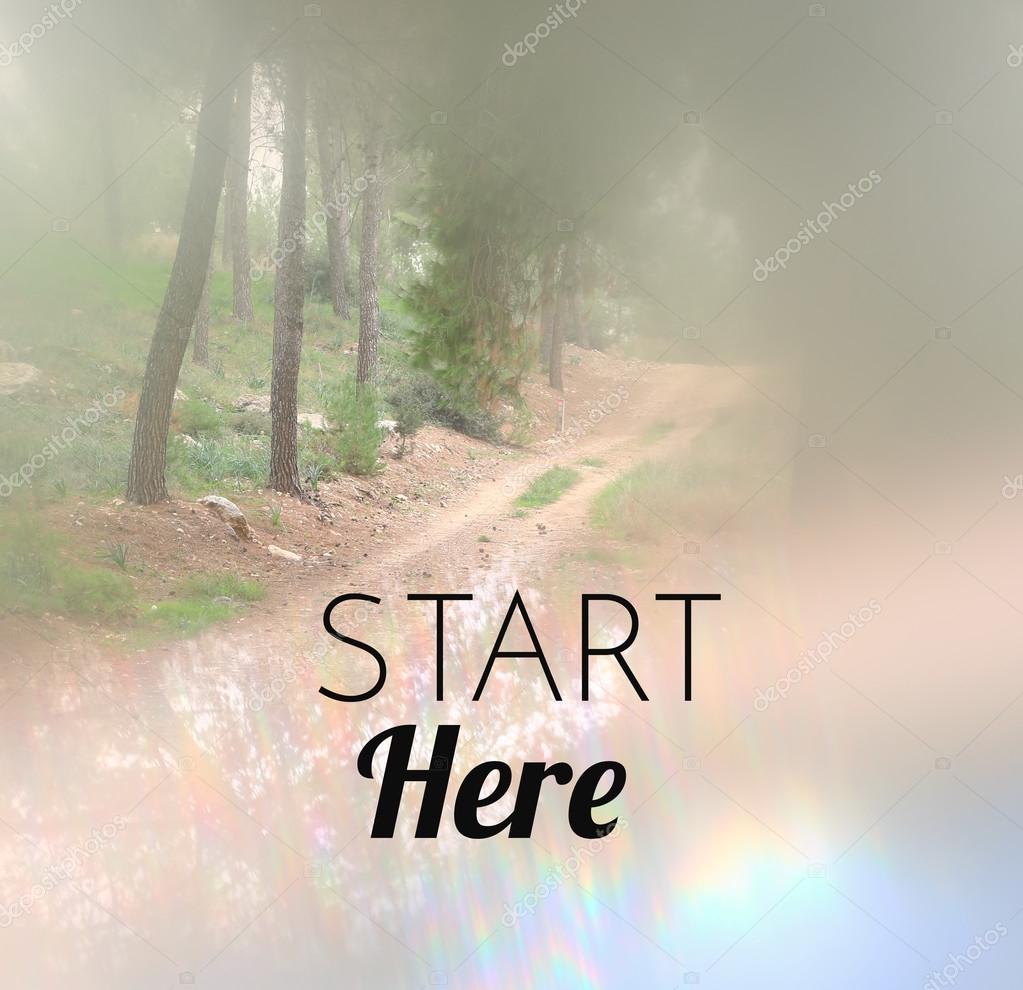 Inspirational image with quote "start here" on bokeh background ...