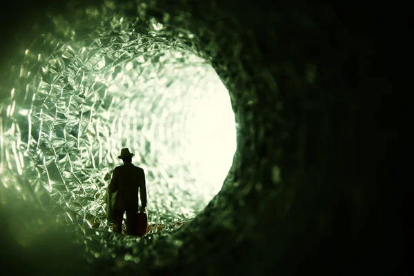 Concept image of seeing the Light at the End of the Tunnel. sci fi or ...