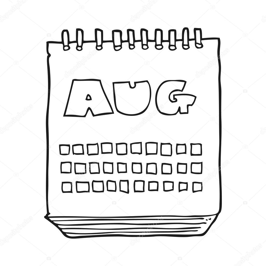Zwart-wit cartoon kalender weergegeven: maand van augustus stockvector ...