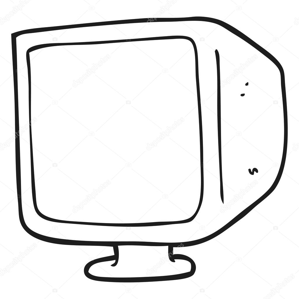 Black and white cartoon old computer monitor Stock Vector Image by ...