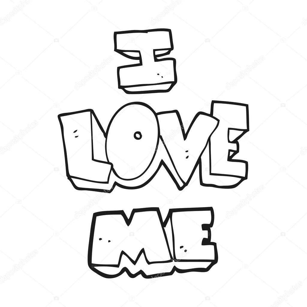 Me encanta el símbolo de dibujos animados en blanco y negro Vector de ...