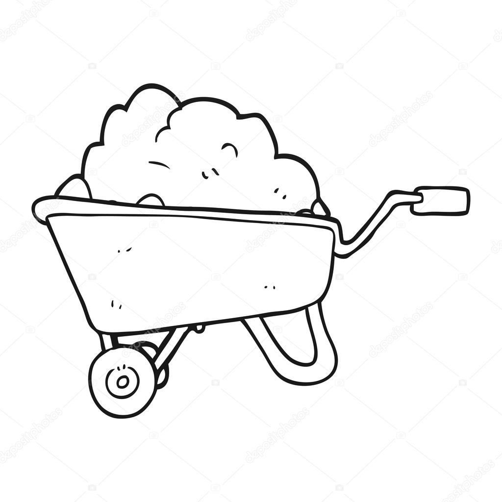 Kartun hitam dan putih gerobak dorong penuh kotoran Vektor Stok oleh ...