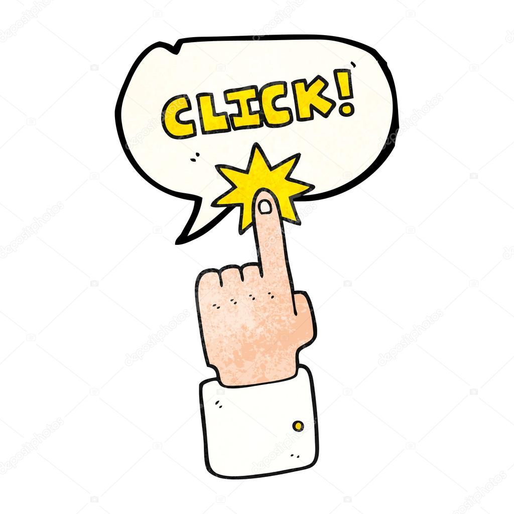 Speech bubble textured cartoon click sign with finger Stock Vector ...