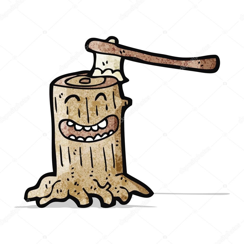 Cartoon tree stump with axe ⬇ Vector Image by © lineartestpilot ...
