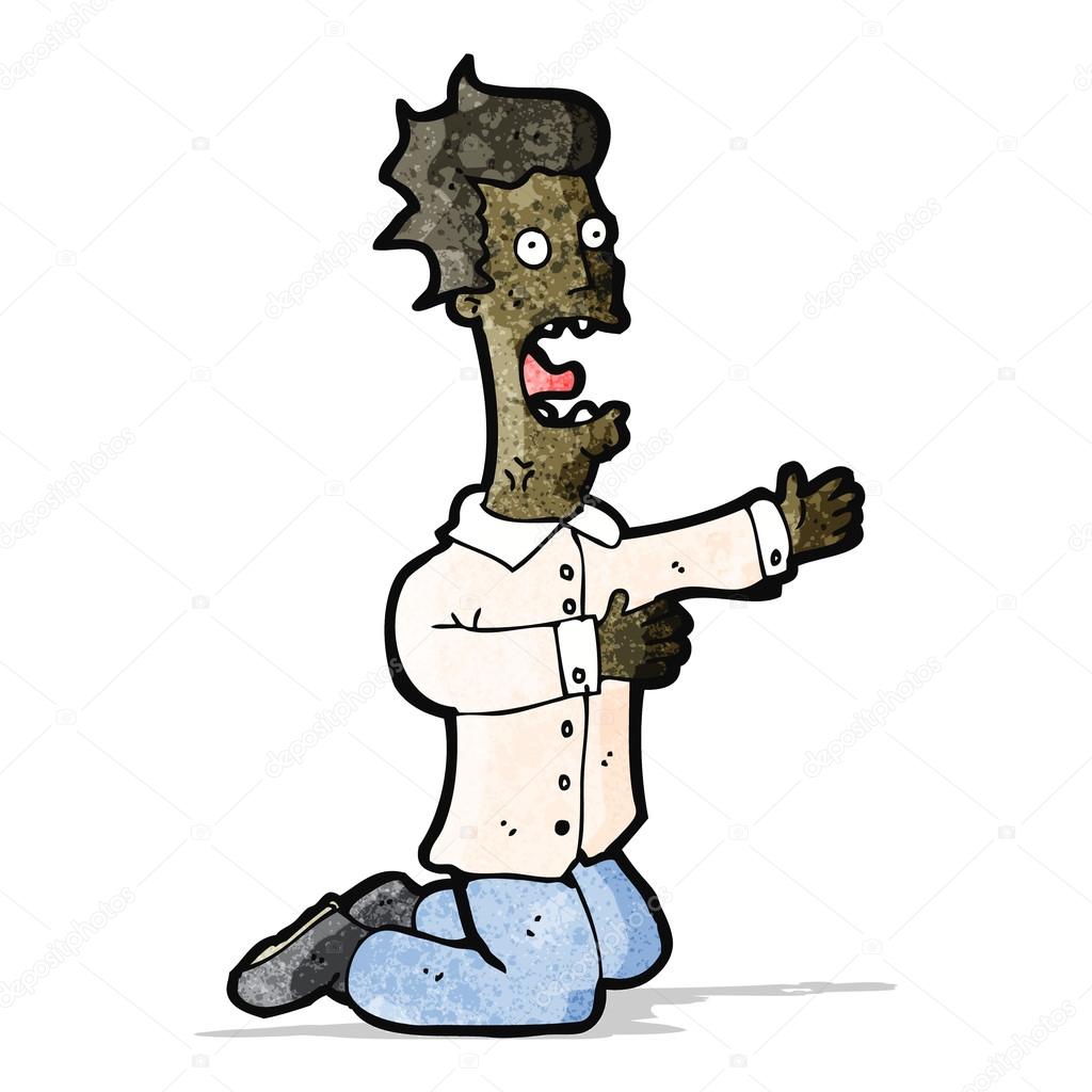 hombre de dibujos animados de rodillas mendigando 2023