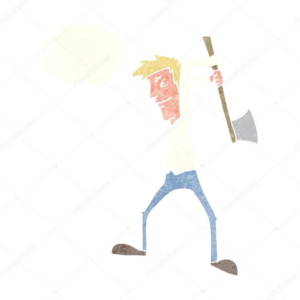 Cartoon man swinging axe with thought bubble Stock Vector Image by ...