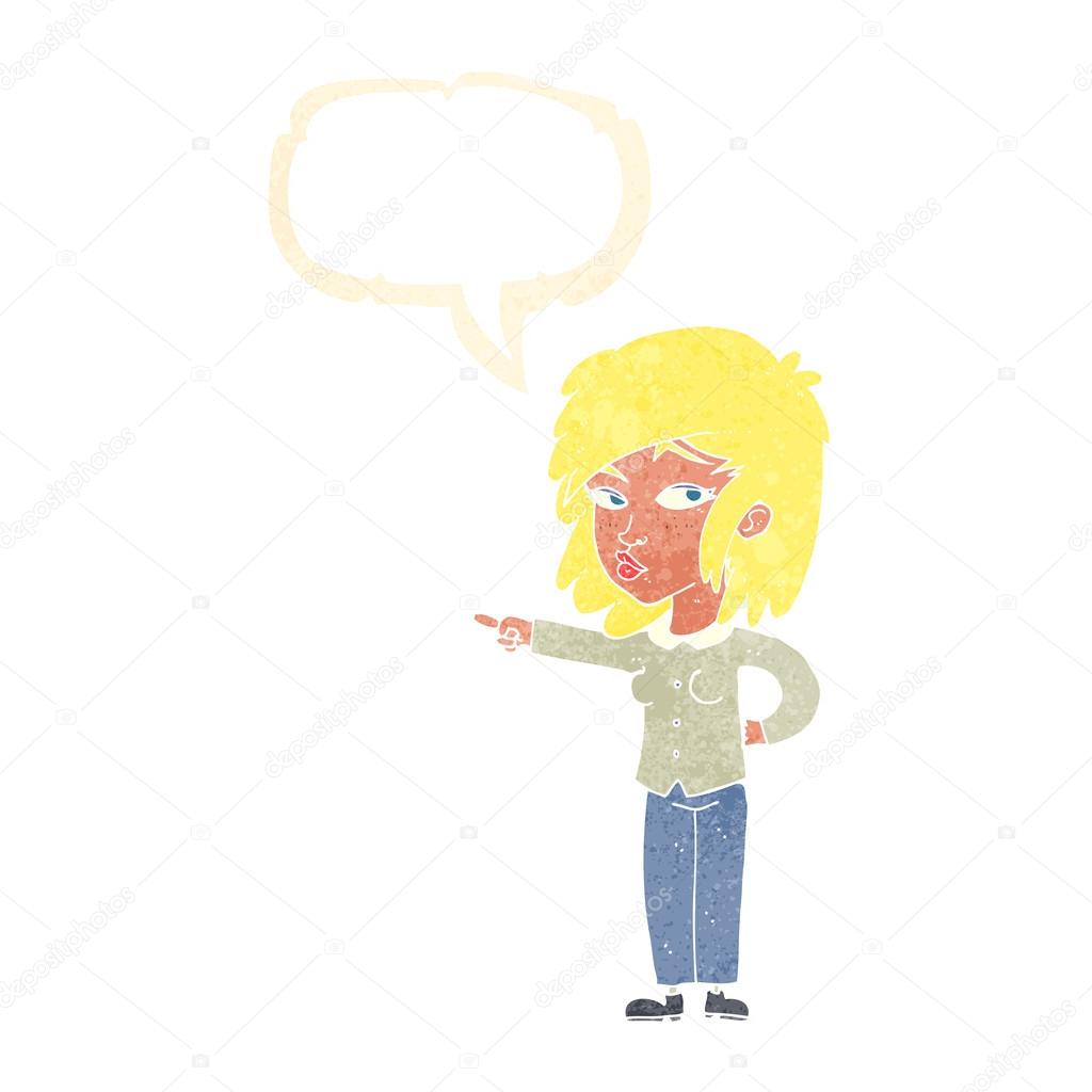 Cartoon Woman Pointing With Speech Bubble Stock Vector Image By
