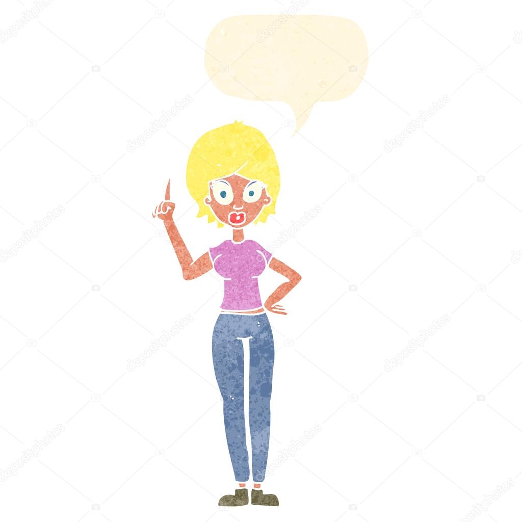 Cartoon woman explaining her point with speech bubble Stock Vector ...