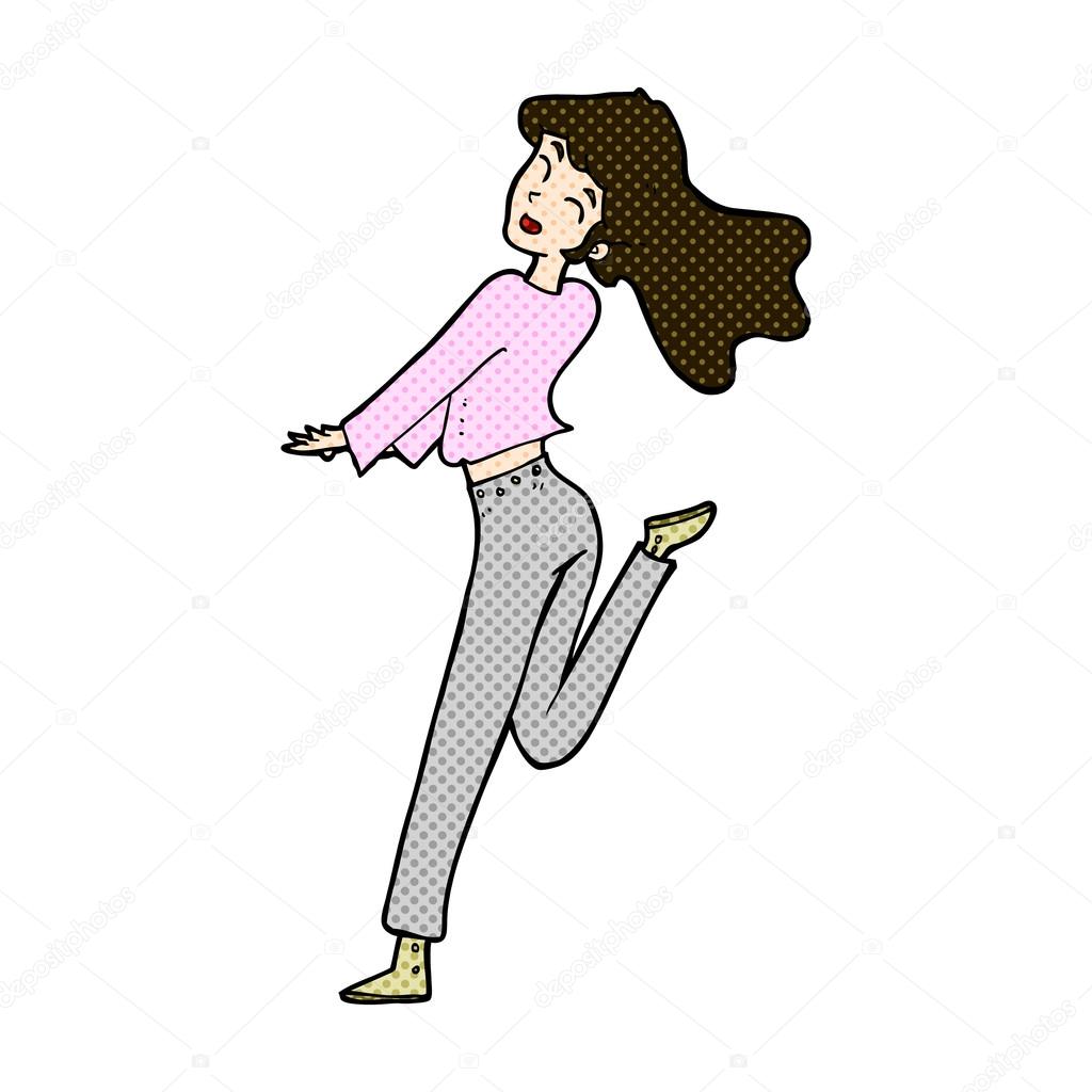Comic cartoon happy girl kicking out leg Stock Illustration by ...