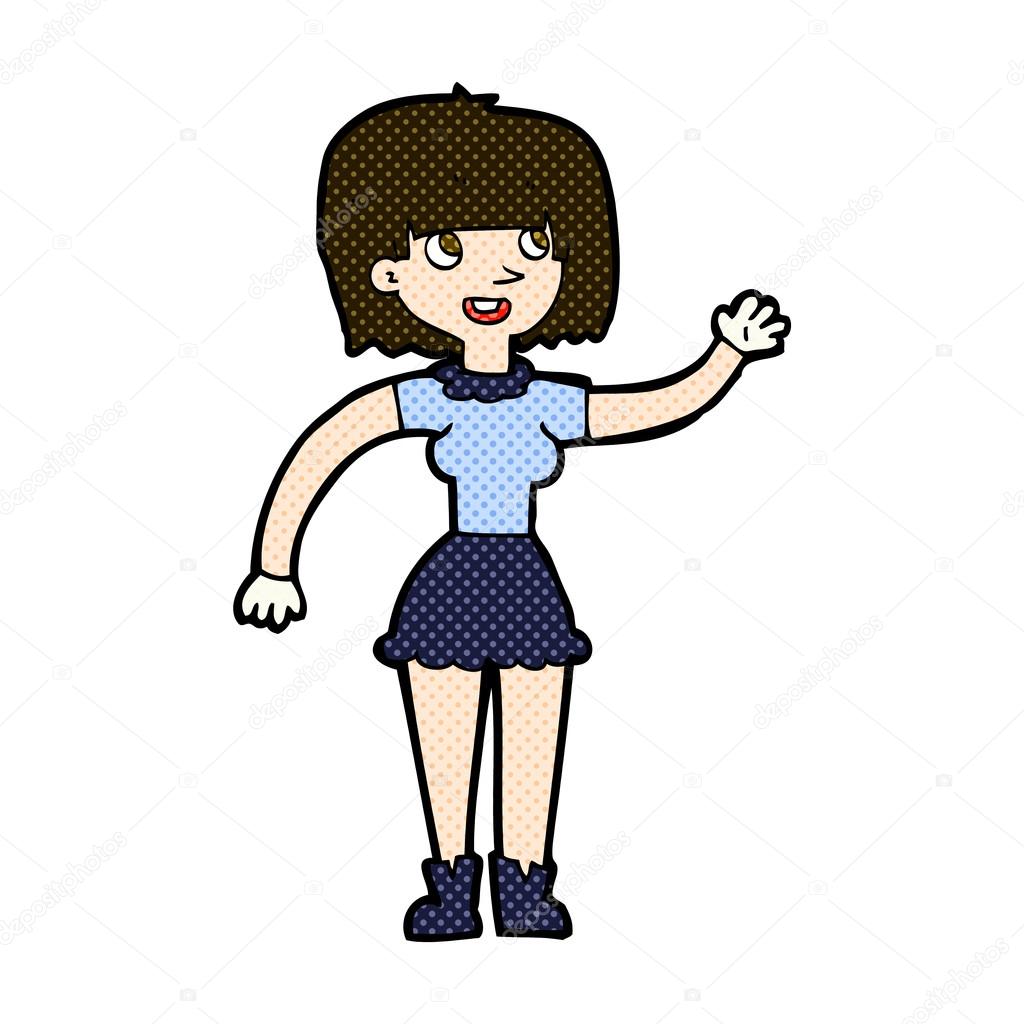 Comic cartoon girl waving Stock Vector by ©lineartestpilot 73595945