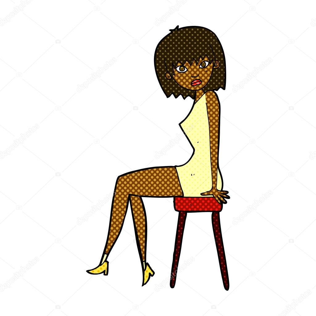 Comic cartoon woman sitting on stool Stock Vector by ©lineartestpilot ...