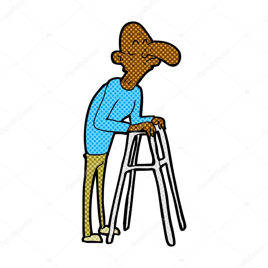 Comic Cartoon Old Man With Walking Frame Stock Vector Image By