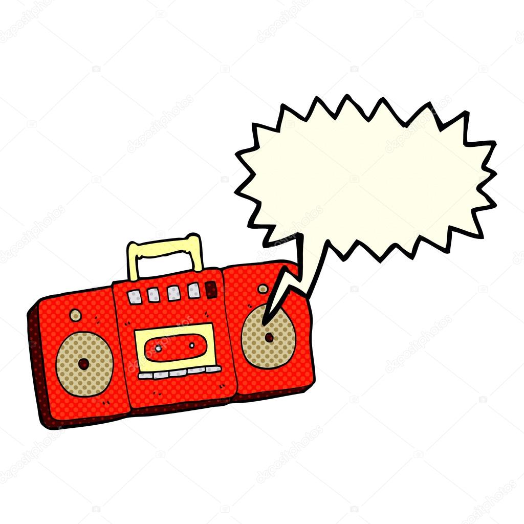 Dessin animé radio cassette player avec bulle de dialogue — Image ...
