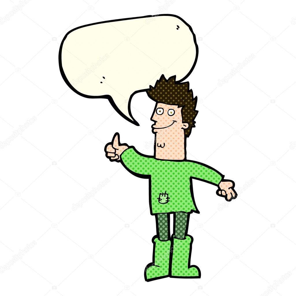 Dibujos Animados Hombre Pensamiento Positivo En Harapos Con Burbuja Del